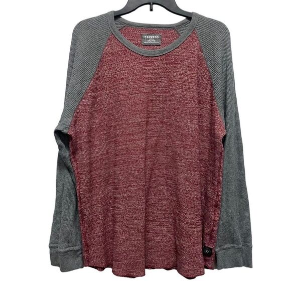 Express | Shirts | Express Mens Red Grey Raglan Waffle Henley Size ...